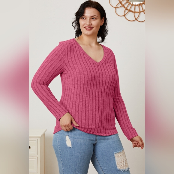 Basic Bae | Tops | Basic Bae Full Size Ribbed Vneck Long Sleeve Tshirt ...